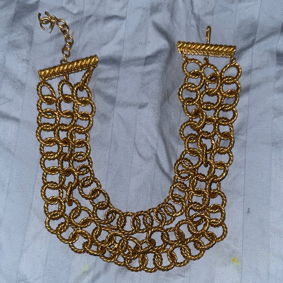 CHANEL | Jewelry | Authentic Vintage Chanel Triple Gold Chain Necklace ...